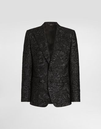 Dolce & Gabbana Jacke Sicilia Light Aus Brokat Mit Einreihiger Knopfleiste - Mann Anz&uuml;ge Und Blazer Schwarz 44