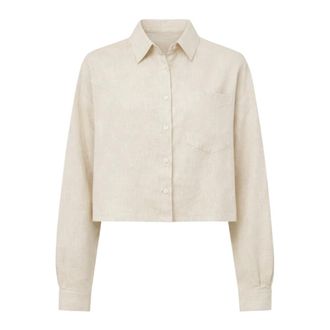 Max Mara Femme, Blouses et Chemises, Beige, Taille: 46 FR Linen Canvas Crop Jacket