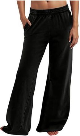 Generic Pantalon palazzo &agrave; jambe large pour femme - Taille &eacute;lastique - Jambe droite - Pantalon de jogging baggy - Pantalon de surv&ecirc;tement confortable et ample