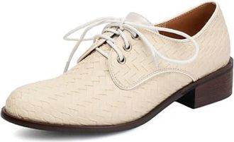 Generic Mocassins &agrave; lacets tress&eacute;s &agrave; bout rond pour femme - Style r&eacute;tro britannique - Chaussures Oxford l&eacute;g&egrave;res, beige, 40.5 EU