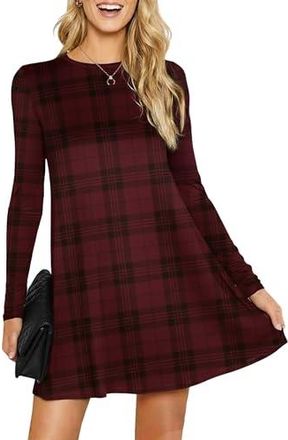 Re Tech UK Robe Patineuse - pour Femme - Jersey - Longueur midi/Manches Longues - Carreaux &eacute;cossais Couleur vin Rouge/Bordeaux - XXL EU 46 (Grande Taille)