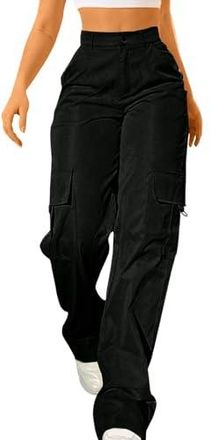 Generic Pantalon cargo de travail pour femme, contr&ocirc;le du ventre, jambe droite, taille haute, &agrave; enfiler, coupe ample, bas palazzo avec plusieurs poches pour e