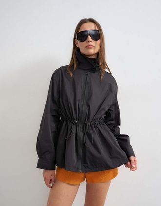 Topshop Veste technique avec cordon de serrage &agrave; la taille - Noir