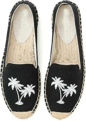 Generic QXDZSW Chaussures plates décontractées pour femme avec plateforme plate en chanvre brodé, bout rond, printemps/automne, confortable, Cocotier, 42 EU