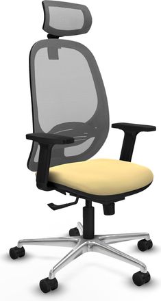 Piqueras y Crespo Cilanco Telearbeitsstuhl mit 2D-Armlehnen, h&ouml;henverstellbare Lendenwirbelst&uuml;tze und Kopfteil, h&ouml;henverstellbar und neigbar, Grau/Cremefarben