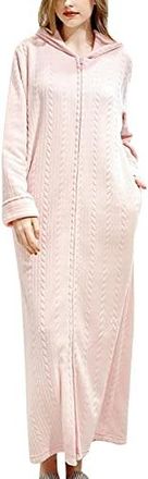 Generic Peignoir de bain en tissu &eacute;ponge &agrave; fermeture &eacute;clair pour femme - Peignoir de bain avec capuche pour femme - Peignoir long en coton l&eacute;ger extra large, 