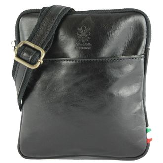 modamoda.de T256 - ital. Umhängetasche Messengertasche Klein aus Leder, Farbe:Schwarz