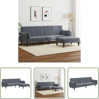 vidaXL Sofa mit Fu&szlig;hocker - Schlafsofa 2-Sitzer mit Fu&szlig;hocker Dunkelgrau Samt