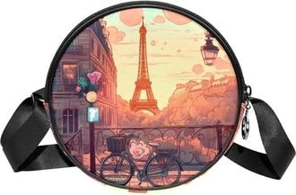 Generic Sac &agrave; bandouli&egrave;re rond rond pour femme, tour Eiffel, petit sac &agrave; bandouli&egrave;re avec fermeture &eacute;clair et bretelles r&eacute;glables