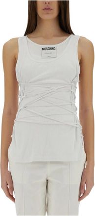 Moschino Femme, Tops, Blanc, Taille: 34 FR Maglietta Costine DI Cotone Stretch