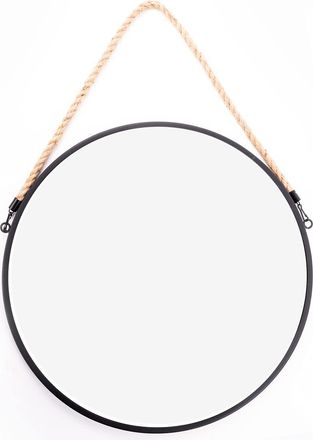 Emako Spiegel mit Seil Rund Wandspiegel mit Matallrahmen Dekospiegel mit Schwarzen Rahmen Ø 37 cm