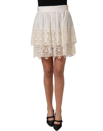 Dolce & Gabbana Womens White Floral Embroidered A-Line Mini Skirt Cotton Polyester