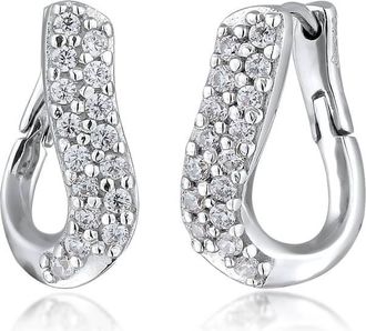 Elli Silberfarbene Creolen aus 925er-Sterlingsilber mit welligen, weißen Zirkonia-Schmucksteinen im Diamantschliff