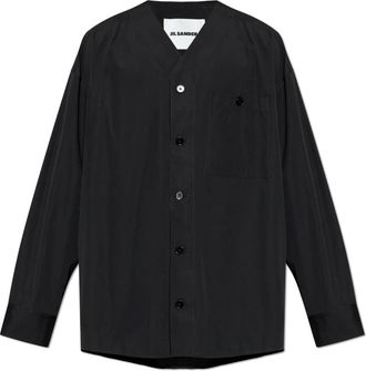 Jil Sander Homme, Chemises, Noir, Taille: M Chemise &agrave; col en V en popeline de coton