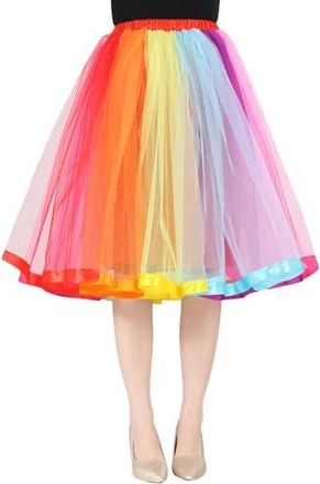 Generic Jupe Tulle Femme Tutu Jupe Jupes Femme Arc-en-Ciel Mi-Longue - Boh&egrave;me Fluide en Tulle A-Line pour &Eacute;t&eacute;, Plage Ou &Eacute;v&eacute;nements Festifs
