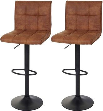 Hhg 2er-Set Barhocker 076, Barstuhl Tresenhocker, Wildlederimitat MVG-zertifiziert vintage hellbraun