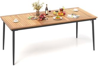 Costway GOPLUS Table de Salle à Manger Jardin 8 Personnes, Table de Jardin Exterieur en Bois dAcacia FSC avec Trou pour Parasol de 5 CM, Plateau à Lattes, Pie