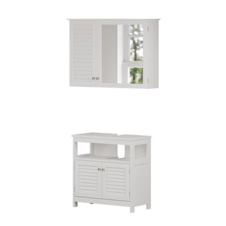 Vicco Badmöbel-Set Weiß Riad, bestehend aus Spiegelschrank und Waschtischunterschrank - Schlichte Linienführung für Moderne Badezimmer