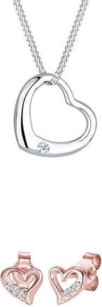 Elli DIAMORE Damen Schmuck-Set Herzensglut: 925 Sterling Silber Halskette 45 cm + Ohrstecker mit Diamant 0,06 Karat, Weiß, Herzform, Lupenrein, Poliert, Kl