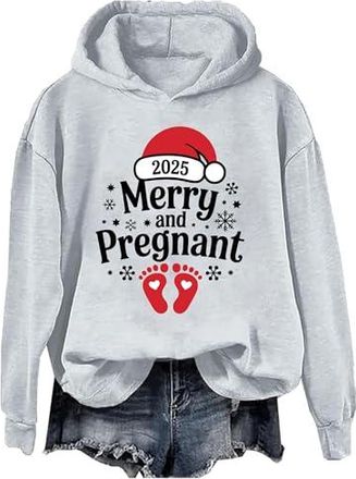 Generic Merry Christmas Sweat à Capuche Maternité Fun Noël Maternité Sweatshirt Femme Noël Maternité Top Noël Bébé Manches Longues Chemise Unisexe, gris, 3XL