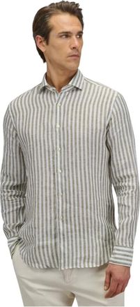 Xacus Homme, Chemises, Vert, Taille: L Camicia Collo Francese Righe Lino