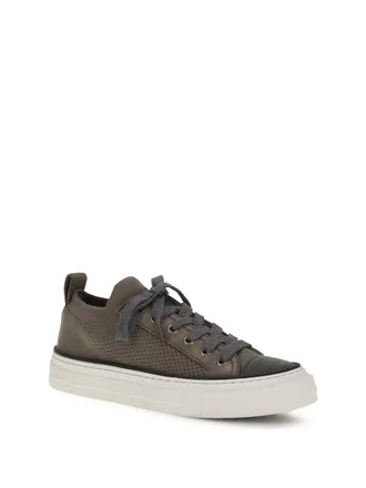 Brunello Cucinelli Womens Cotton Knit And Suede Sneakers Chocolate
