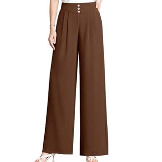 Generic Pantalon pour femme, pantalon doux et fluide taille haute &agrave; enfiler &agrave; jambe large, pantalon drap&eacute; extensible pour les personnes &acirc;g&eacute;es de plus de 50 an