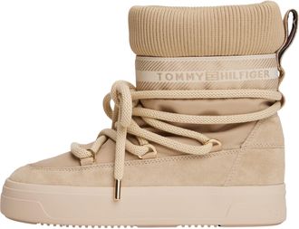 Tommy Hilfiger Damen Mid Boot Stiefel Logotape Warm Wasserabweisend, Beige (Horseradish), 39