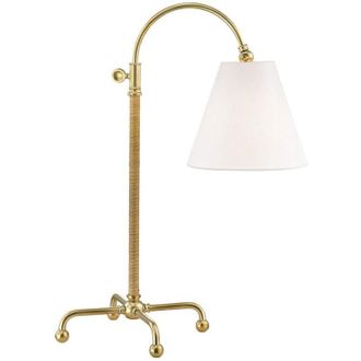 Hudson Valley Lighting Curves No.1 1 leichte Stehlampe mit Rattan-Akzent Messing, Leinen