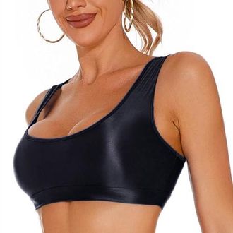 Feoya Soutien-gorge extensible brillant pour femme - Sans manches - Pour le sport, le yoga, la gym, la course &agrave; pied - Haut court dentra&icirc;nement - Brassi&egrave;re 