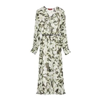 Max Mara Seidenchiffon-Midikleid mit Blumenmuster - - Dresses - Damen - Gr&uuml;n - S