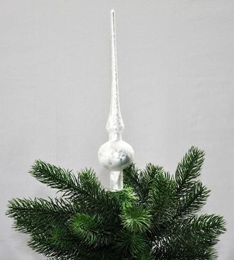 Thüringer Glasdesign Jack Christbaumspitze Thüringer Glas 28cm Spitze Mundgeblasen Eislack Glanz Matt, Farbe:Weiß Eislack