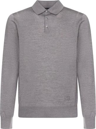 Dolce & Gabbana Homme, Pulls, Gris, Taille: XL Pull en Laine Gris avec Broderie Logo