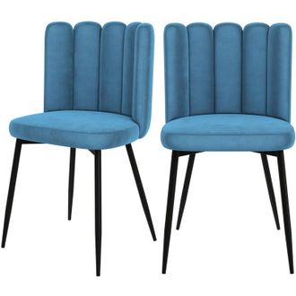 Rendez-Vous D&eacute;co Lot de 2 chaises en velours bleu et pieds en m&eacute;tal noir - ROSY