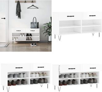 vidaXL Vidaxl - Schuhbank Hochglanz-Wei&szlig; 102x35x55 cm Holzwerkstoff - Schuhschrank - Schuhbank - Garderobe - Einbauschrank - Wohnzimmerm&ouml;bel - Home & Living