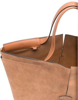Tod's Logo-Detail Calf Suede Tote Bag - Brown