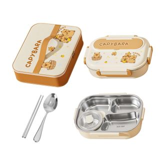 Generico Lunchbox-Set f&uuml;r Kinder, niedliche Beh&auml;lter f&uuml;r Erwachsene, Lebensmittelbeh&auml;lter aus Edelstahl mit Utensilien, Schule, B&uuml;ro, Arbeit, Reisen, Picknick,