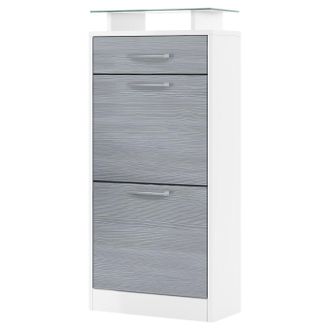 Vladon Schuhschrank Loret V2, Schuhkipper f&uuml;r 8 Paar Schuhe mit 2 Klappen, 1 Schublade und Glasablage, Wei&szlig; matt/Avola-Anthrazit (46 x 104 x 23 cm)