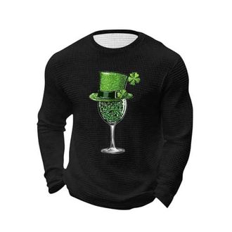 Generic Pull gaufr&eacute; pour homme - Sweat-shirt fantaisie pour la Saint-Patrick - Vert - En forme de coeur - Imprim&eacute; tr&egrave;fle porte-bonheur - Haut col rond - Manch
