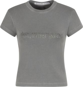 Alexander Wang Femme, Tops, Gris, Taille: 40 FR Crystal Hotfix Logo Cotton Baby Tee