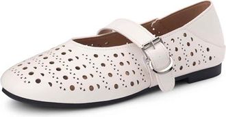 Allegra K Escarpins plats &agrave; enfiler avec boucle et bout rond pour femme, beige, 37 EU