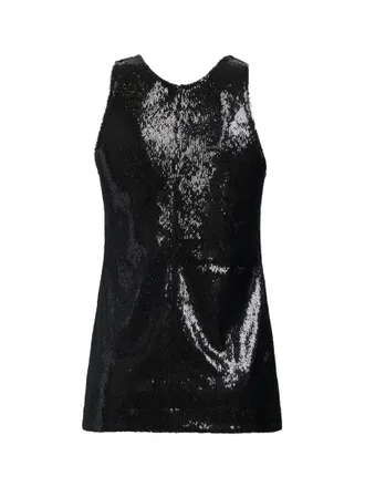 Toteme Womens Black Sequin Curved Tank Top Polyester