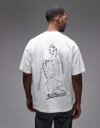 AllSaints Skelly - T-shirt &agrave; manches courtes avec logo graphique et imprim&eacute; au dos - Blanc