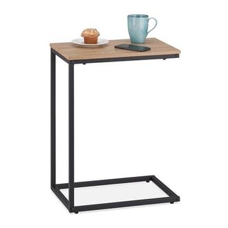 Relaxdays Beistelltisch in C-Form, HBT 60 x 30 x 45 cm, Sesseltisch zum Unterschieben, Metall & Holzoptik, schwarz/braun