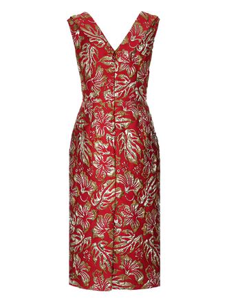 Prada robe mi-longue &agrave; motif hibiscus en jacquard - Rouge