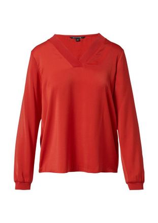 Comma Langarmbluse Bluse Satin-Bluse mit Rippb&uuml;ndchen