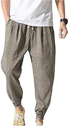 Onsoyours Homme Pantalon en Mélange Coton Lin Large Décontractéplage Été Léger Confortable Respirant A Gris L