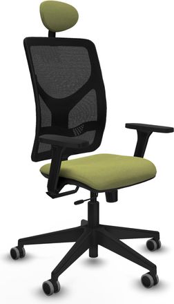 Piqueras y Crespo Sicherheitsstuhl mit 3D-Armen, h&ouml;henverstellbarer Lendenwirbelst&uuml;tze und festem Kopfteil, ausgestattet mit Syncro/Traslack und Schneideschaum, Schwarz