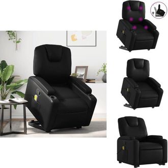 vidaXL Massagesessel mit Aufstehhilfe Schwarz Kunstleder - Massage Stuhl - Relaxsessel - Fernsehsessel - Elektrischer Liftstuhl - Ergonomischer Sessel