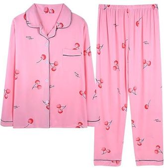 Generic Ensemble de pyjama dhiver en coton pour femme, ensemble de pyjama &agrave; manches longues doux boutonn&eacute; v&ecirc;tements de d&eacute;tente confortable &agrave; manches longues e